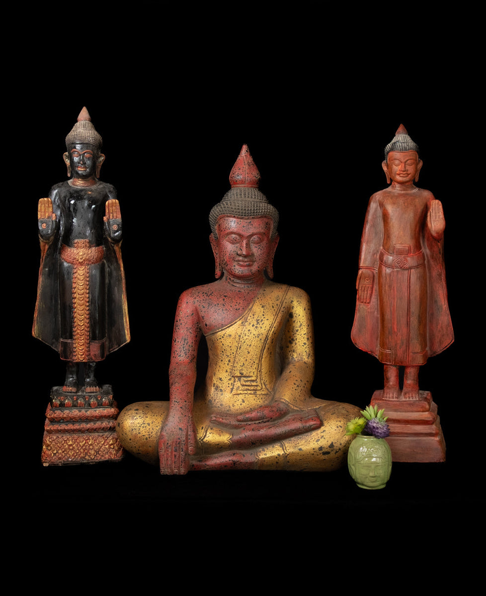 Khmer Style Wood Buddha Statues and Apsaras Hand-Carved and Hand-Paint ...