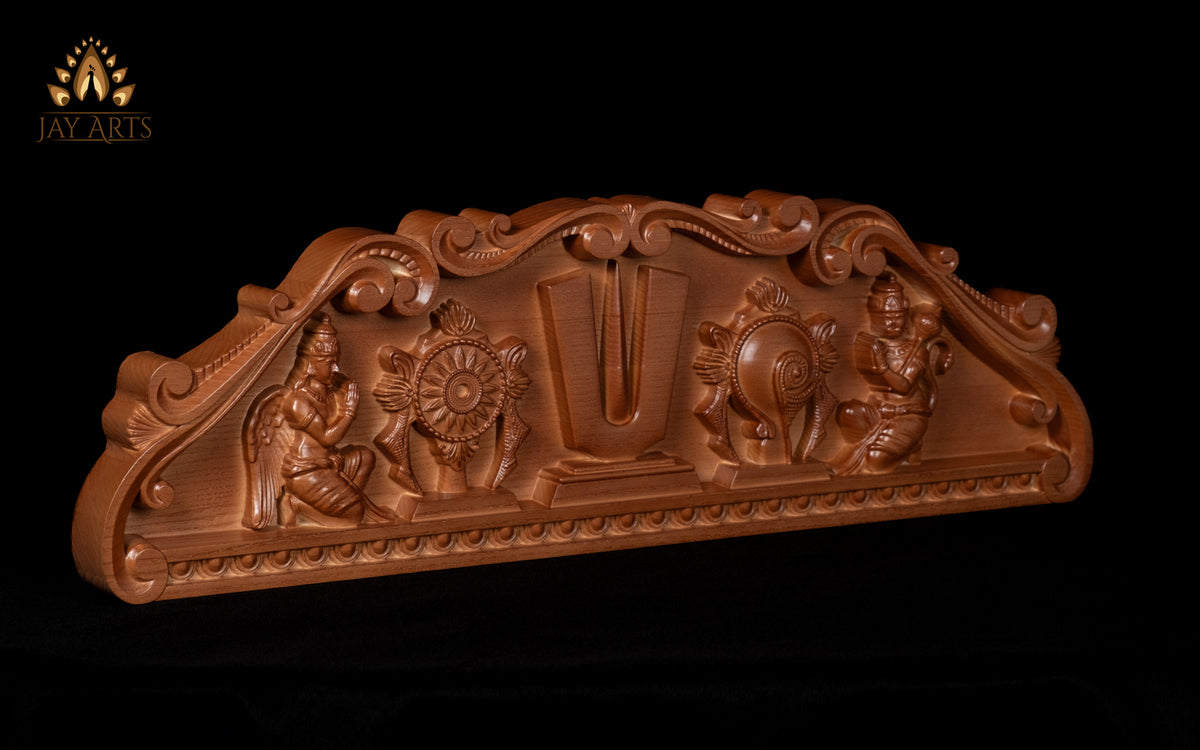 Vaishnava Symbols Wood Carving 8" x 25" Wood Wall Panel – JayArts.com