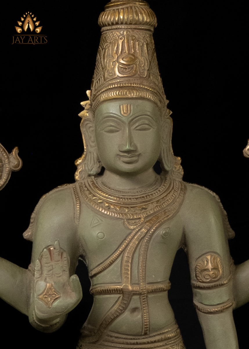 18" Standing Lord Vishnu holding a Mace Brass Statue – JayArts.com