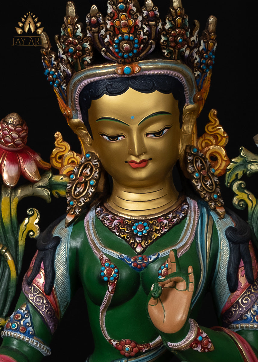 20" Green Tara Goddess Statue - Copper Statue Hand-painted in Patan, N ...