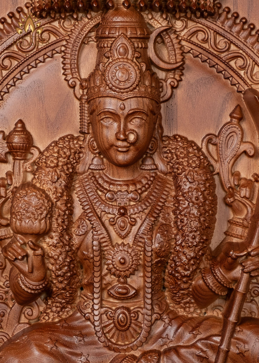 Goddess Lalita Devi Wood Carving 20"H x 16"W - Wood Wall Panel – JayArts.com
