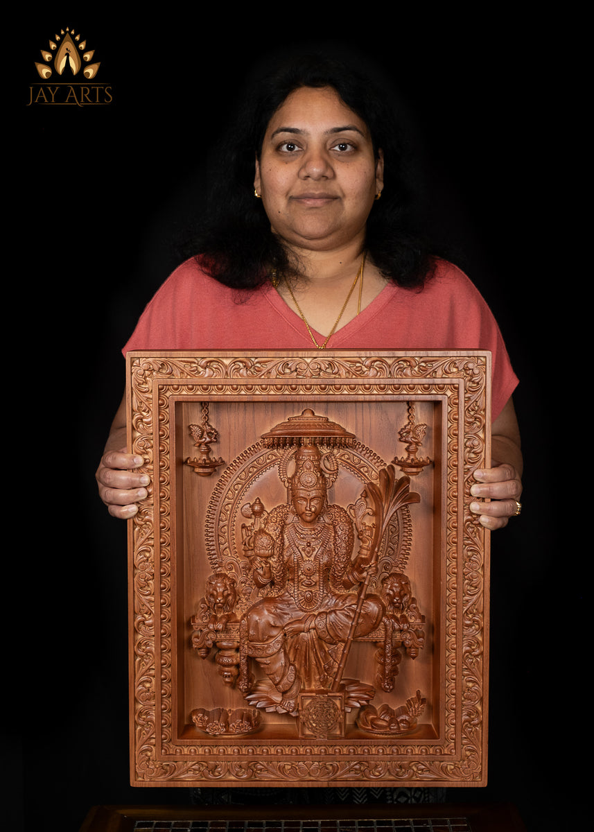 Goddess Lalita Devi Wood Carving 20"H x 16"W - Wood Wall Panel – JayArts.com