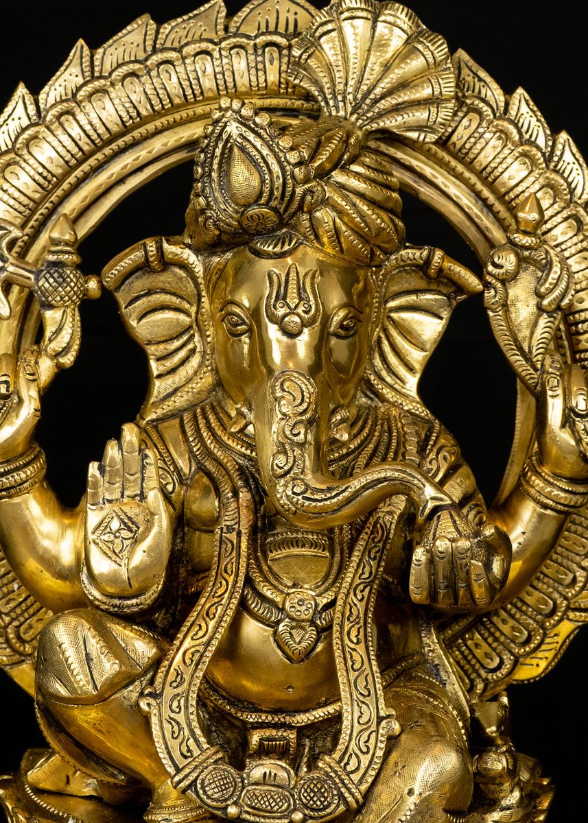 Shri Kamal Ganesh with an Umbrella, Brass Ganesh Statue, Vinayaka ...