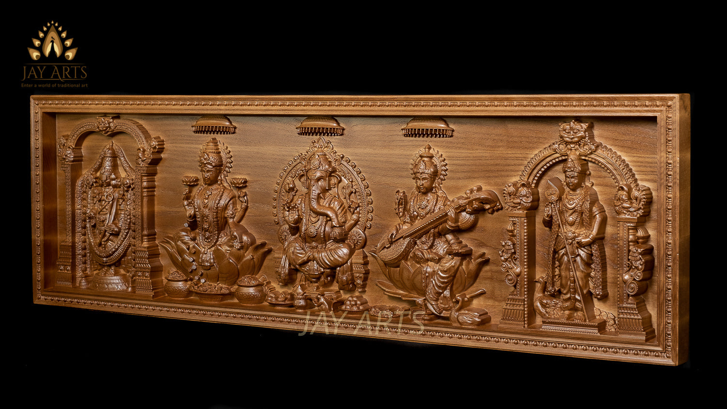 Hindu Traditional Panel 11"H x 34"W - A Wood Carving of Hindu Gods and ...