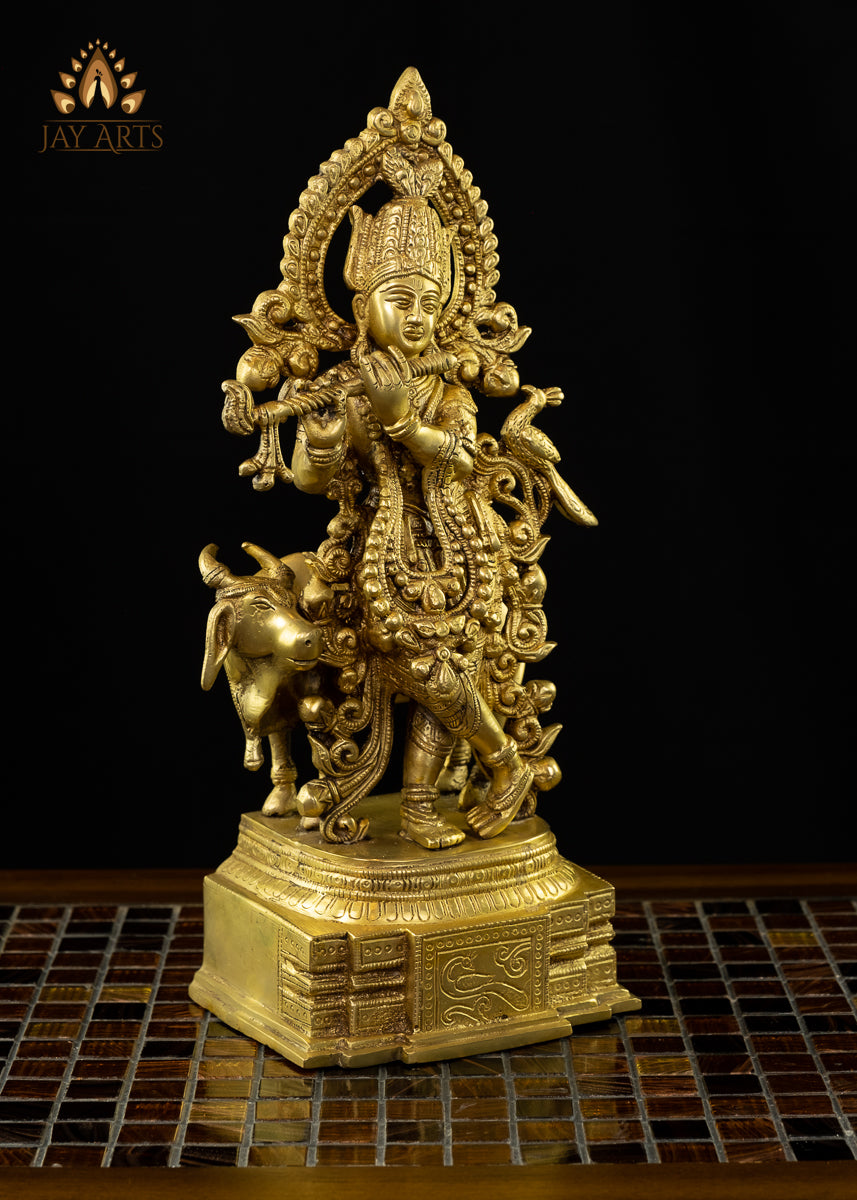 Krishna with a Cow, Krishna Statues, Brass Cow Krishna, Krishna Idols – JayArts.com