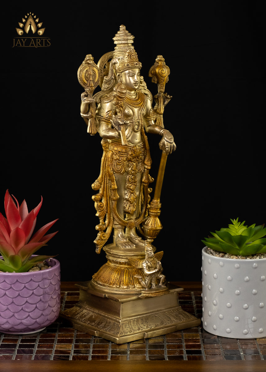 Lord Vishnu with Garuda 15" - Brass Vishnu Statue - Vishnu Idol – JayArts.com