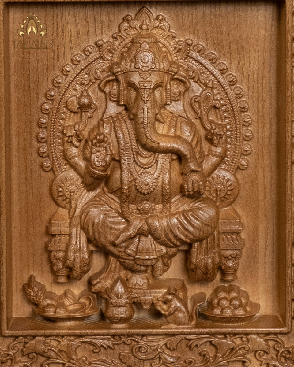 Ganesh Wood Carving 8" - Ganesh Wood Wall Panel – JayArts.com